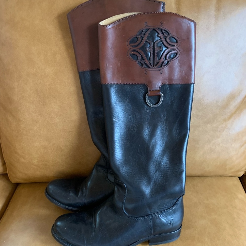 Frye Melissa Logo Two Tone Tall Leather Riding Boot, … - Gem